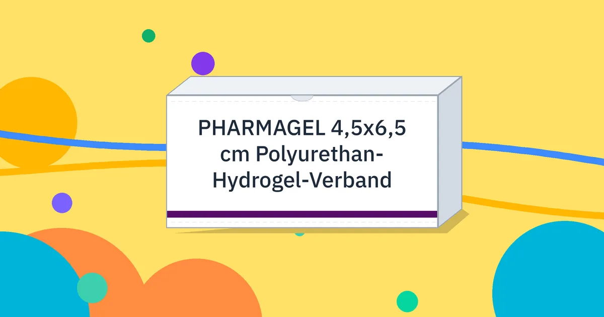 Symbolbild: Packung mit der Aufschrift PHARMAGEL 4,5x6,5 cm Polyurethan-Hydrogel-Verband (PZN 17467966) – Verfügbarkeit und Bezug in Apotheken in Frankfurt am Main