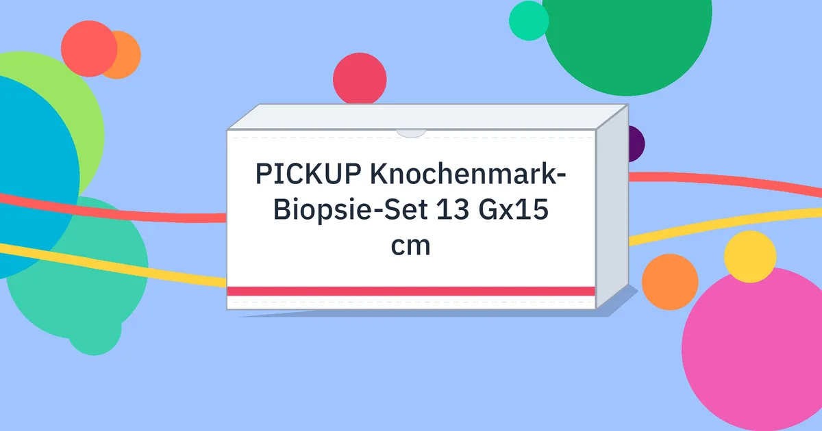 Symbolbild: Packung mit der Aufschrift PICKUP Knochenmark-Biopsie-Set 13 Gx15 cm (PZN 19736270) – Verfügbarkeit und Bezug in Apotheken in Frankfurt am Main