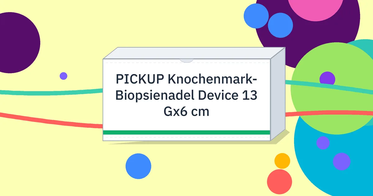 Symbolbild: Packung mit der Aufschrift PICKUP Knochenmark-Biopsienadel Device 13 Gx6 cm (PZN 16946771) – Verfügbarkeit und Bezug in Apotheken in Frankfurt am Main
