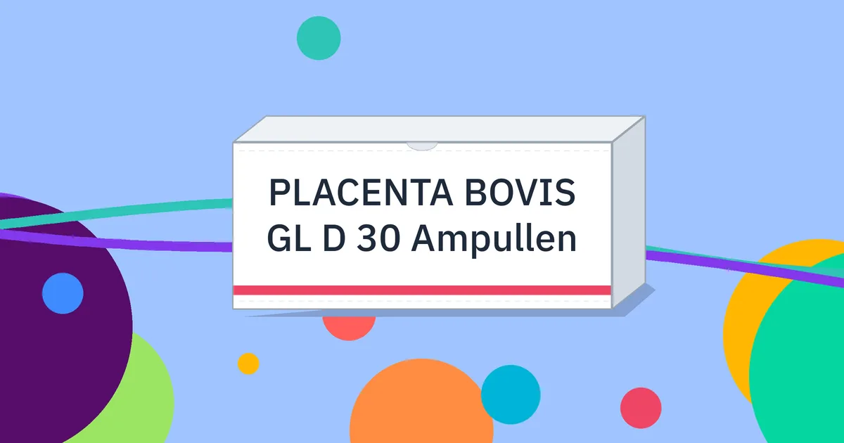 Symbolbild: Packung mit der Aufschrift PLACENTA BOVIS GL D 30 Ampullen (PZN 03353408) – Verfügbarkeit und Bezug in Apotheken in Frankfurt am Main