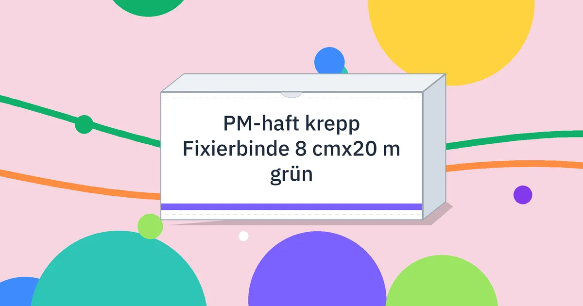 Symbolbild: Packung mit der Aufschrift PM-haft krepp Fixierbinde 8 cmx20 m grün (PZN 18846619) – Verfügbarkeit und Bezug in Apotheken in Frankfurt am Main