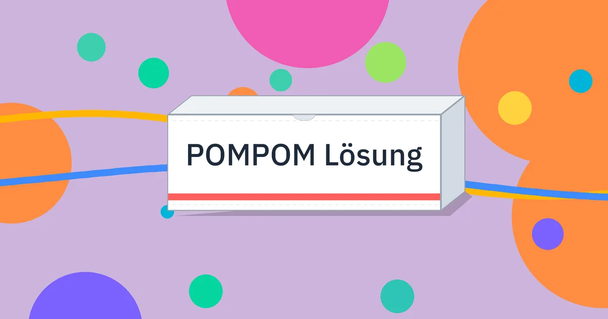 Symbolbild: Packung mit der Aufschrift POMPOM Lösung (PZN 04893822) – Verfügbarkeit und Bezug in Apotheken in Frankfurt am Main