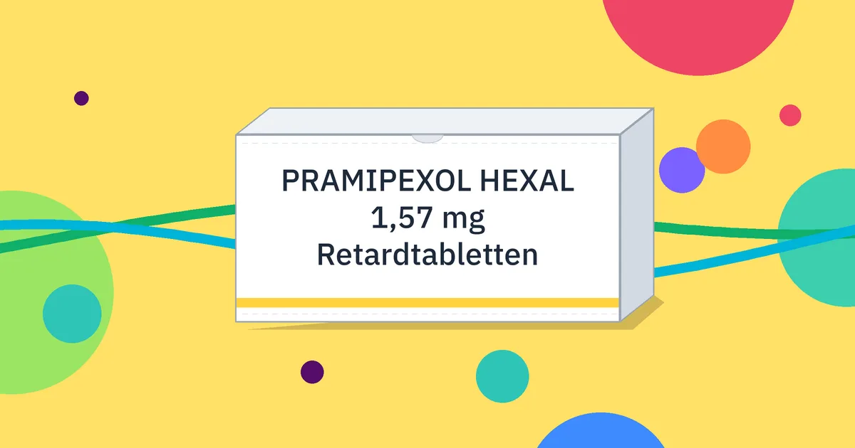 Symbolbild: Packung mit der Aufschrift PRAMIPEXOL HEXAL 1,57 mg Retardtabletten (PZN 08455013) – Verfügbarkeit und Bezug in Apotheken in Frankfurt am Main