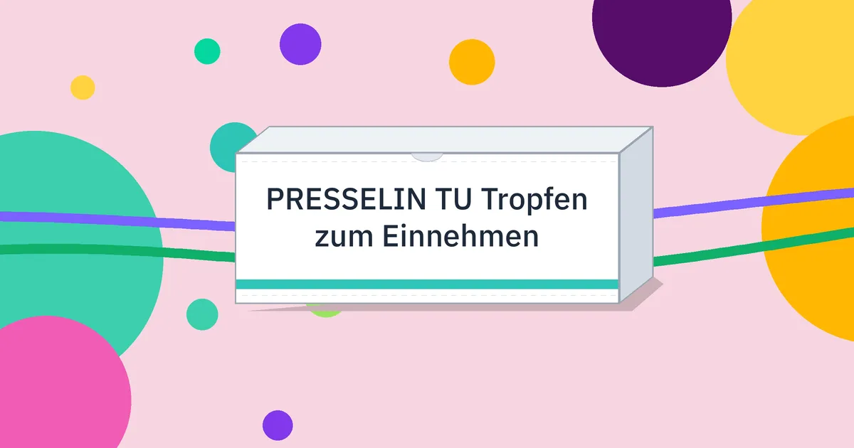 Symbolbild: Packung mit der Aufschrift PRESSELIN TU Tropfen zum Einnehmen (PZN 08868347) – Verfügbarkeit und Bezug in Apotheken in Frankfurt am Main