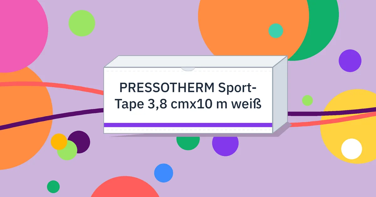 Symbolbild: Packung mit der Aufschrift PRESSOTHERM Sport-Tape 3,8 cmx10 m weiß (PZN 02002339) – Verfügbarkeit und Bezug in Apotheken in Frankfurt am Main