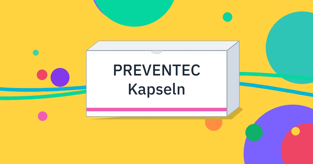 Symbolbild: Packung mit der Aufschrift PREVENTEC Kapseln (PZN 07116378) – Verfügbarkeit und Bezug in Apotheken in Frankfurt am Main