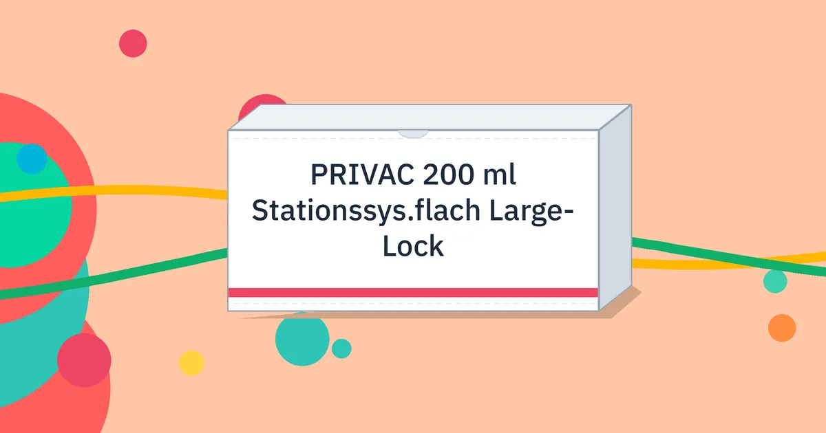 Symbolbild: Packung mit der Aufschrift PRIVAC 200 ml Stationssys.flach Large-Lock (PZN 10343474) – Verfügbarkeit und Bezug in Apotheken in Frankfurt am Main