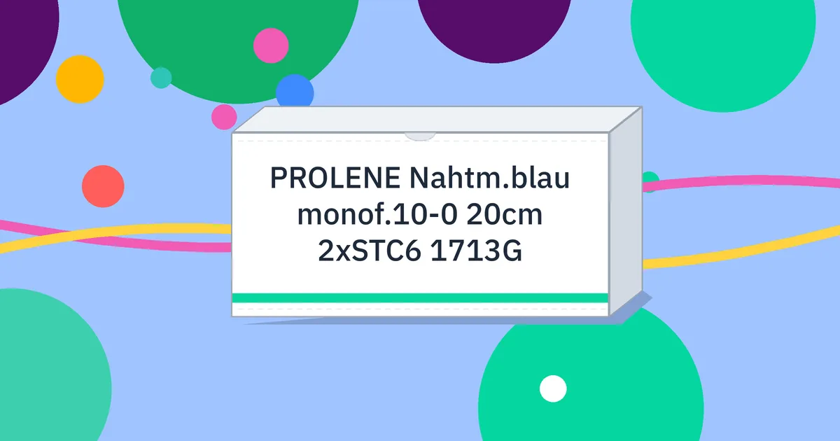 Symbolbild: Packung mit der Aufschrift PROLENE Nahtm.blau monof.10-0 20cm 2xSTC6 1713G (PZN 16254665) – Verfügbarkeit und Bezug in Apotheken in Frankfurt am Main