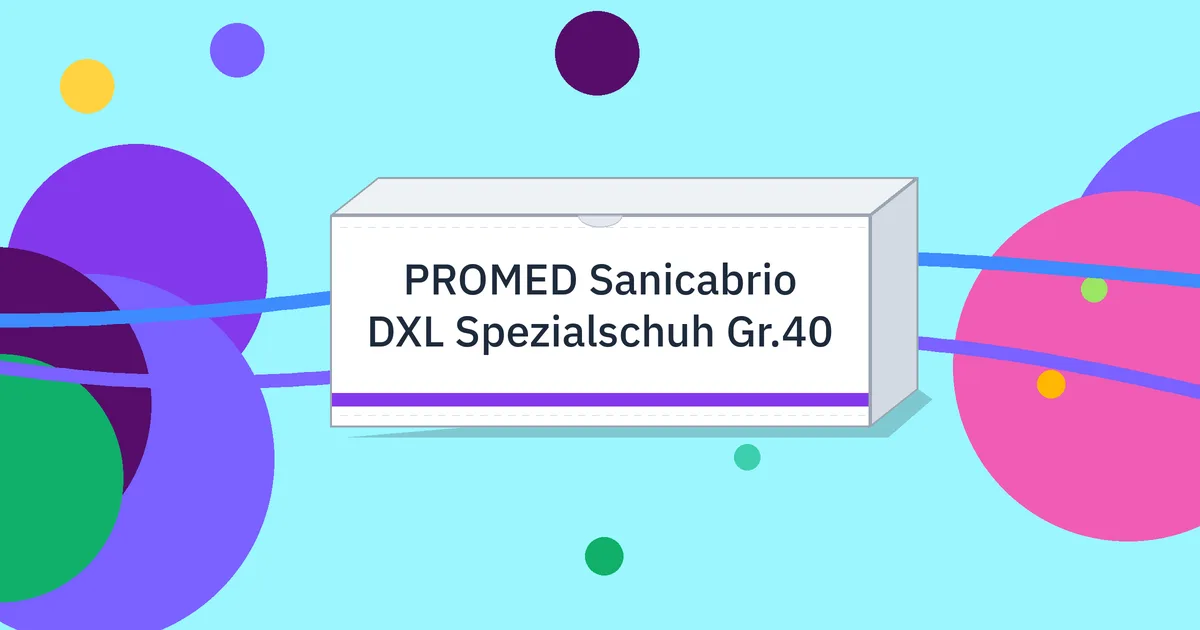 Symbolbild: Packung mit der Aufschrift PROMED Sanicabrio DXL Spezialschuh Gr.40 (PZN 05481748) – Verfügbarkeit und Bezug in Apotheken in Frankfurt am Main