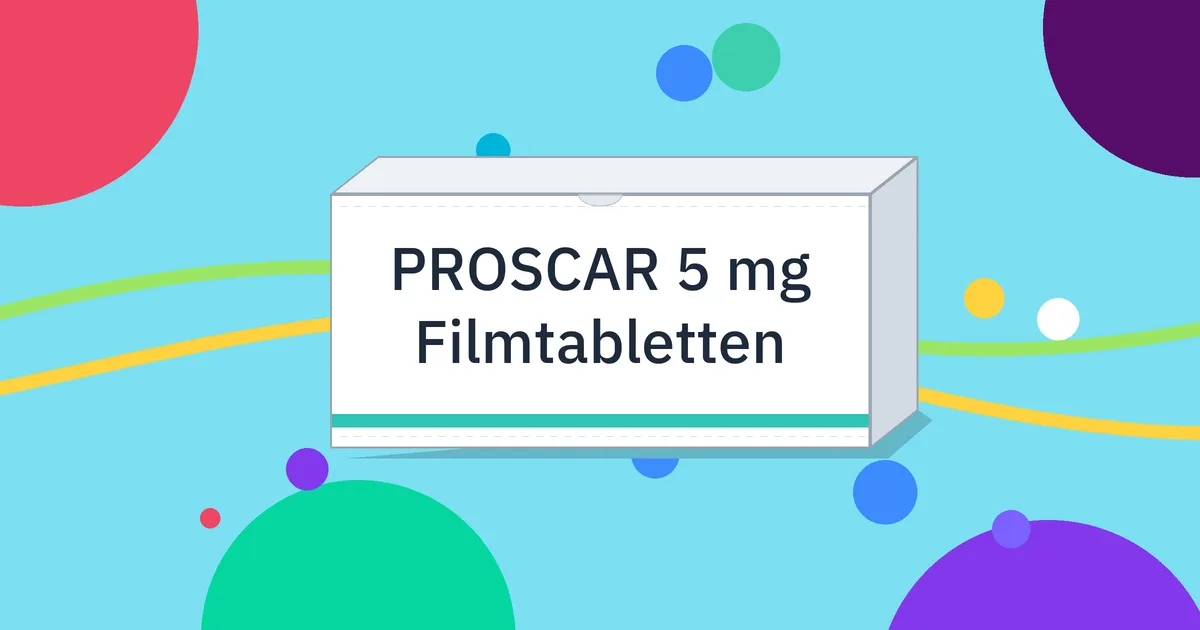 Symbolbild: Packung mit der Aufschrift PROSCAR 5 mg Filmtabletten (PZN 03412826) – Verfügbarkeit und Bezug in Apotheken in Frankfurt am Main