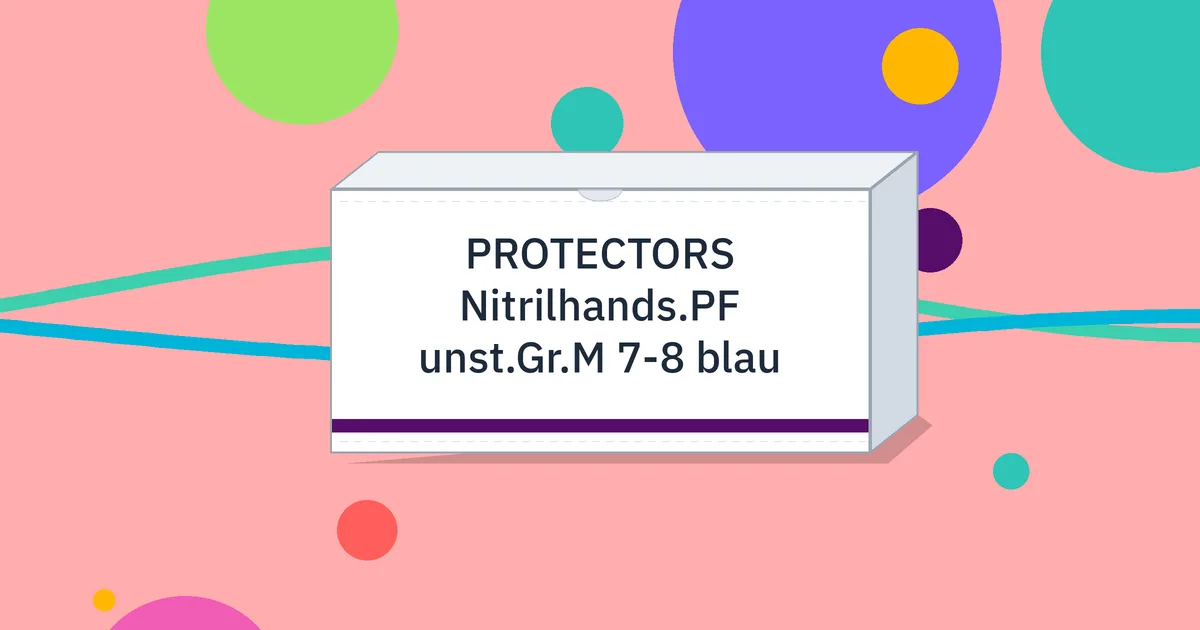Symbolbild: Packung mit der Aufschrift PROTECTORS Nitrilhands.PF unst.Gr.M 7-8 blau (PZN 04683881) – Verfügbarkeit und Bezug in Apotheken in Frankfurt am Main