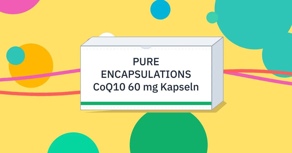 Symbolbild: Packung mit der Aufschrift PURE ENCAPSULATIONS CoQ10 60 mg Kapseln (PZN 05134998) – Verfügbarkeit und Bezug in Apotheken in Frankfurt am Main