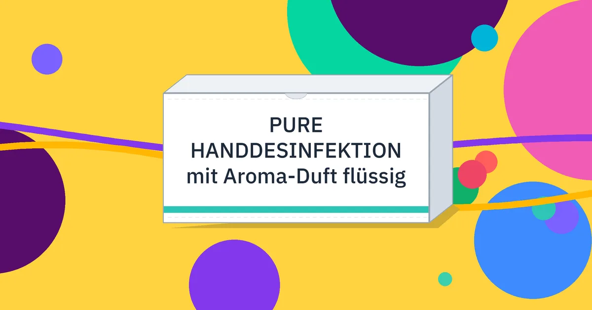 Symbolbild: Packung mit der Aufschrift PURE HANDDESINFEKTION mit Aroma-Duft flüssig (PZN 18708857) – Verfügbarkeit und Bezug in Apotheken in Frankfurt am Main