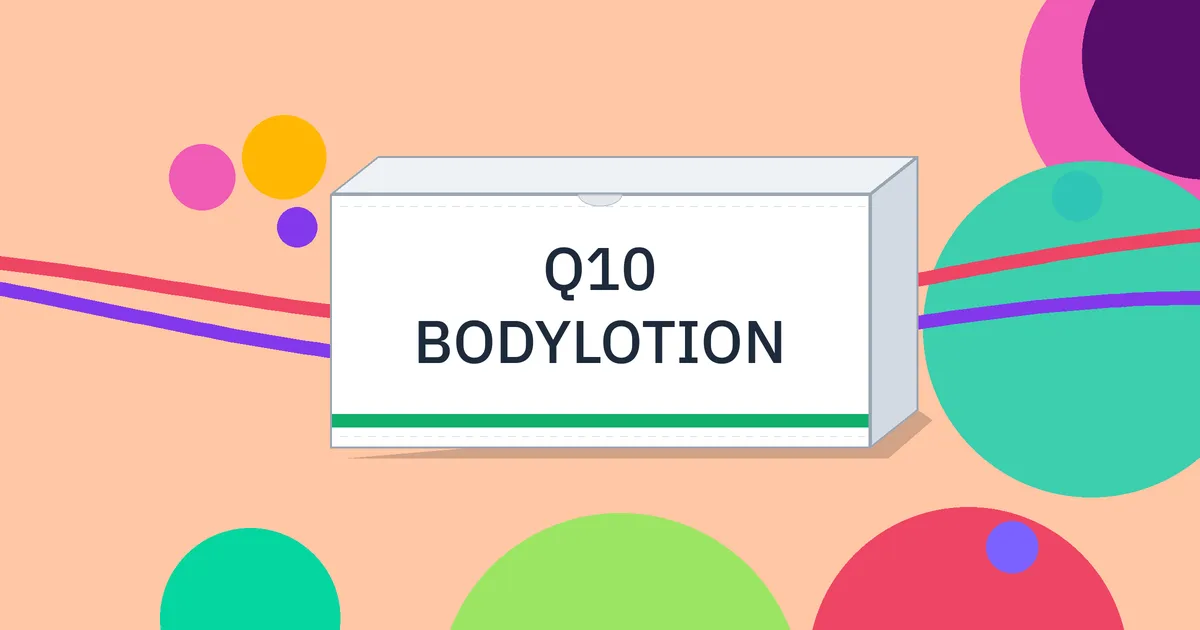 Symbolbild: Packung mit der Aufschrift Q10 BODYLOTION (PZN 06943694) – Verfügbarkeit und Bezug in Apotheken in Frankfurt am Main