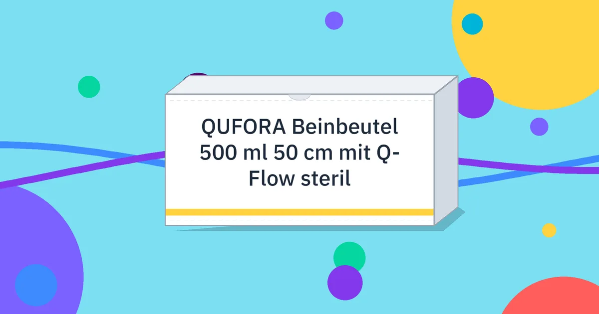 Symbolbild: Packung mit der Aufschrift QUFORA Beinbeutel 500 ml 50 cm mit Q-Flow steril (PZN 09223256) – Verfügbarkeit und Bezug in Apotheken in Frankfurt am Main