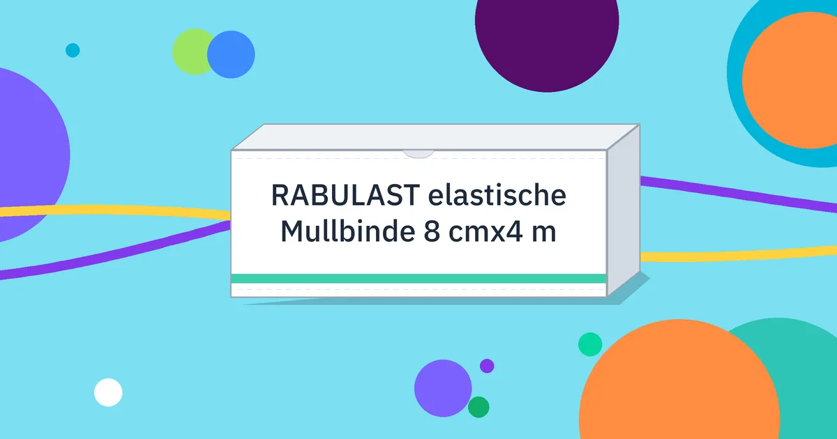 Symbolbild: Packung mit der Aufschrift RABULAST elastische Mullbinde 8 cmx4 m (PZN 14382809) – Verfügbarkeit und Bezug in Apotheken in Frankfurt am Main