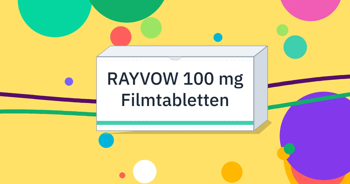 Symbolbild: Packung mit der Aufschrift RAYVOW 100 mg Filmtabletten (PZN 17363646) – Verfügbarkeit und Bezug in Apotheken in Frankfurt am Main