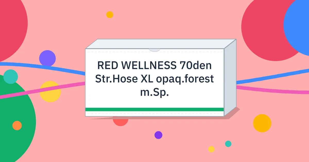 Symbolbild: Packung mit der Aufschrift RED WELLNESS 70den Str.Hose XL opaq.forest m.Sp. (PZN 16176971) – Verfügbarkeit und Bezug in Apotheken in Frankfurt am Main