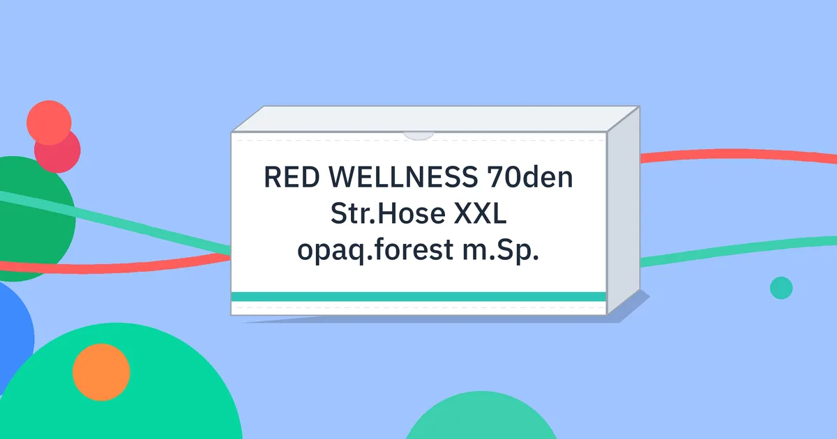 Symbolbild: Packung mit der Aufschrift RED WELLNESS 70den Str.Hose XXL opaq.forest m.Sp. (PZN 16176988) – Verfügbarkeit und Bezug in Apotheken in Frankfurt am Main