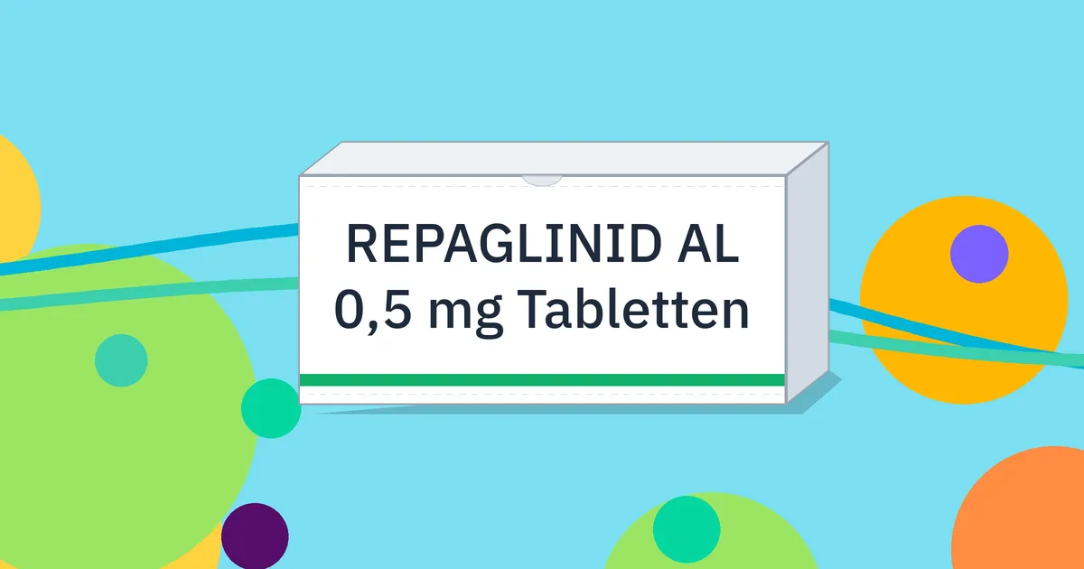 Symbolbild: Packung mit der Aufschrift REPAGLINID AL 0,5 mg Tabletten (PZN 01509852) – Verfügbarkeit und Bezug in Apotheken in Frankfurt am Main