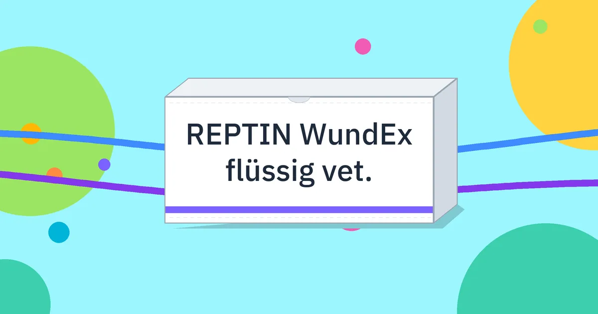 Symbolbild: Packung mit der Aufschrift REPTIN WundEx flüssig vet. (PZN 07381637) – Verfügbarkeit und Bezug in Apotheken in Frankfurt am Main