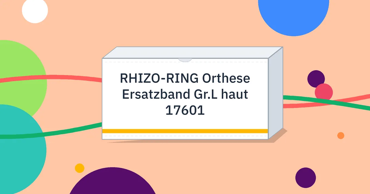 Symbolbild: Packung mit der Aufschrift RHIZO-RING Orthese Ersatzband Gr.L haut 17601 (PZN 10542771) – Verfügbarkeit und Bezug in Apotheken in Frankfurt am Main