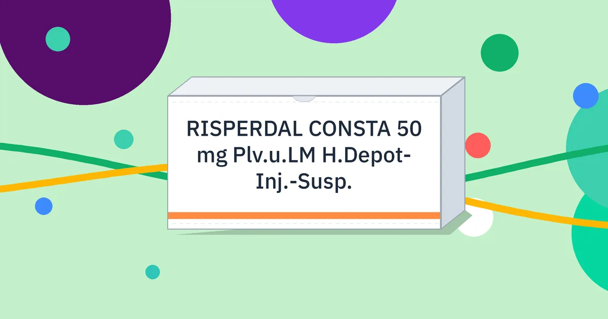 Symbolbild: Packung mit der Aufschrift RISPERDAL CONSTA 50 mg Plv.u.LM H.Depot-Inj.-Susp. (PZN 09074023) – Verfügbarkeit und Bezug in Apotheken in Frankfurt am Main