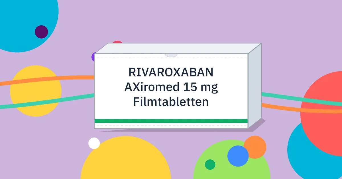 Symbolbild: Packung mit der Aufschrift RIVAROXABAN AXiromed 15 mg Filmtabletten (PZN 20113031) – Verfügbarkeit und Bezug in Apotheken in Frankfurt am Main