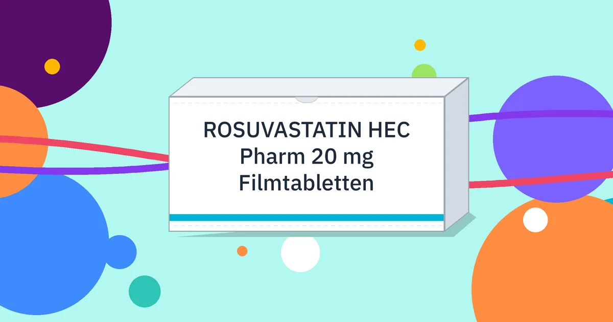 Symbolbild: Packung mit der Aufschrift ROSUVASTATIN HEC Pharm 20 mg Filmtabletten (PZN 16598235) – Verfügbarkeit und Bezug in Apotheken in Frankfurt am Main