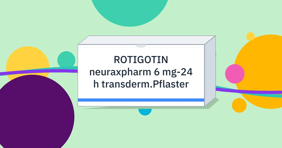 Symbolbild: Packung mit der Aufschrift ROTIGOTIN neuraxpharm 6 mg-24 h transderm.Pflaster (PZN 18369906) – Verfügbarkeit und Bezug in Apotheken in Frankfurt am Main
