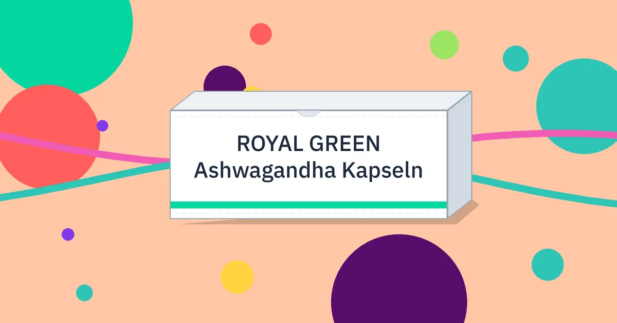 Symbolbild: Packung mit der Aufschrift ROYAL GREEN Ashwagandha Kapseln (PZN 16504228) – Verfügbarkeit und Bezug in Apotheken in Frankfurt am Main
