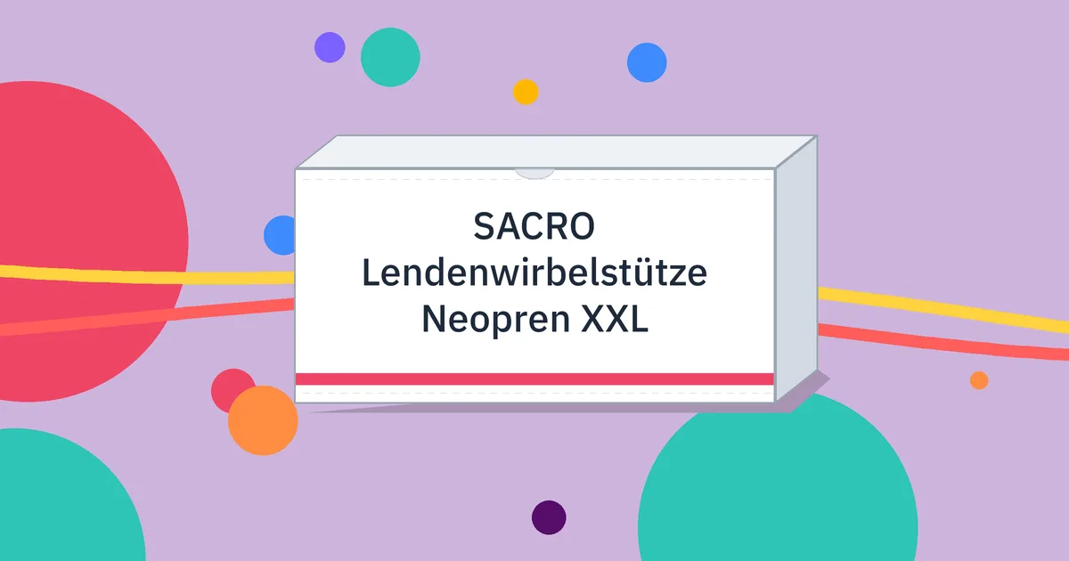 Symbolbild: Packung mit der Aufschrift SACRO Lendenwirbelstütze Neopren XXL (PZN 19071238) – Verfügbarkeit und Bezug in Apotheken in Frankfurt am Main