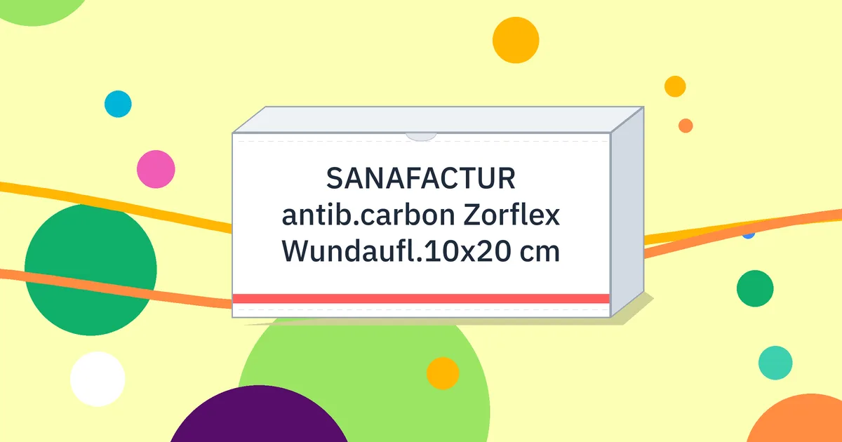 Symbolbild: Packung mit der Aufschrift SANAFACTUR antib.carbon Zorflex Wundaufl.10x20 cm (PZN 11850078) – Verfügbarkeit und Bezug in Apotheken in Frankfurt am Main