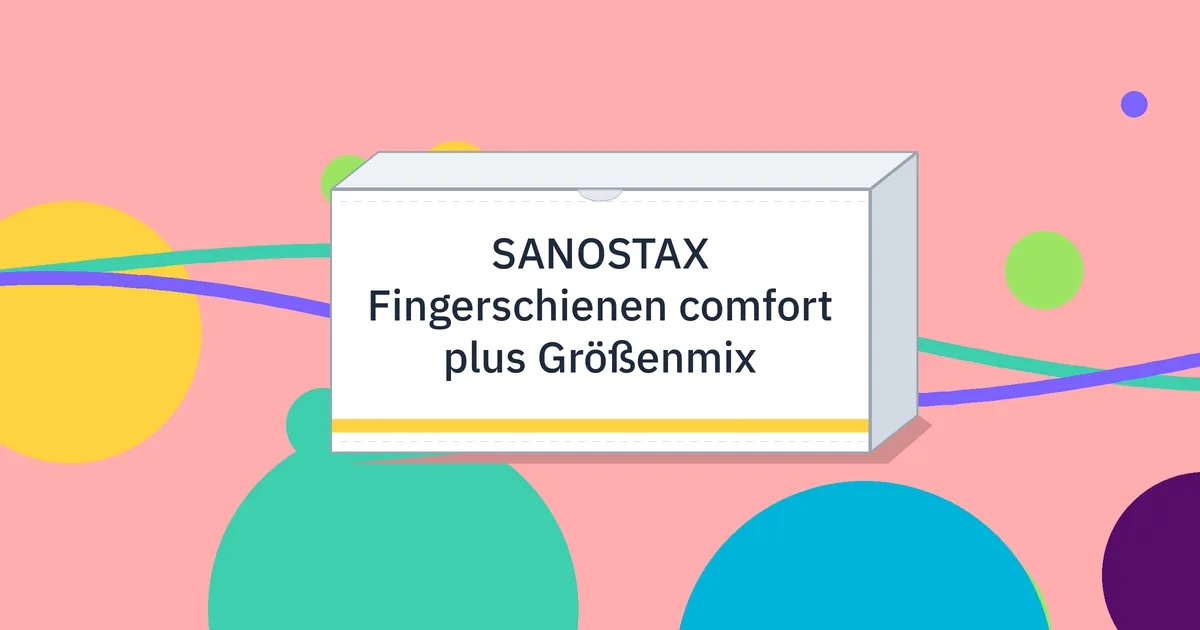 Symbolbild: Packung mit der Aufschrift SANOSTAX Fingerschienen comfort plus Größenmix (PZN 10528512) – Verfügbarkeit und Bezug in Apotheken in Frankfurt am Main