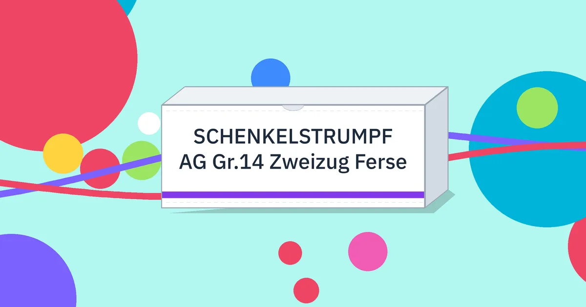 Symbolbild: Packung mit der Aufschrift SCHENKELSTRUMPF AG Gr.14 Zweizug Ferse (PZN 01738334) – Verfügbarkeit und Bezug in Apotheken in Frankfurt am Main