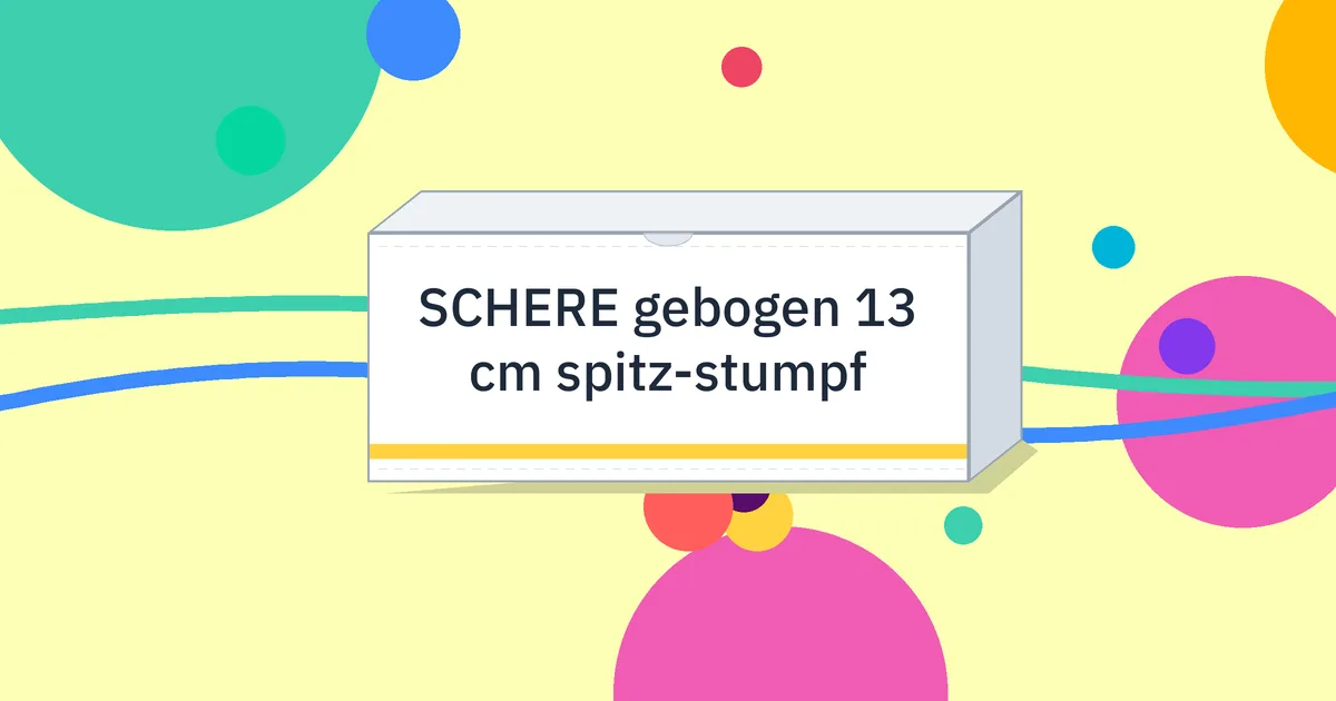 Symbolbild: Packung mit der Aufschrift SCHERE gebogen 13 cm spitz-stumpf (PZN 15869270) – Verfügbarkeit und Bezug in Apotheken in Frankfurt am Main