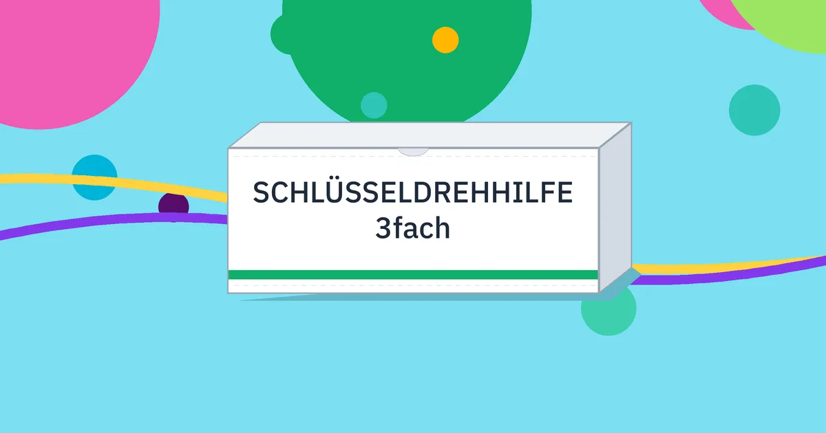 Symbolbild: Packung mit der Aufschrift SCHLÜSSELDREHHILFE 3fach (PZN 08482553) – Verfügbarkeit und Bezug in Apotheken in Frankfurt am Main