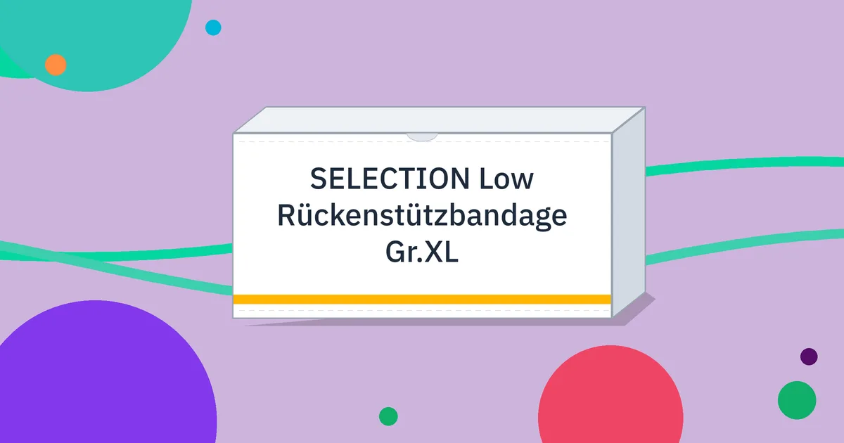 Symbolbild: Packung mit der Aufschrift SELECTION Low Rückenstützbandage Gr.XL (PZN 19133471) – Verfügbarkeit und Bezug in Apotheken in Frankfurt am Main