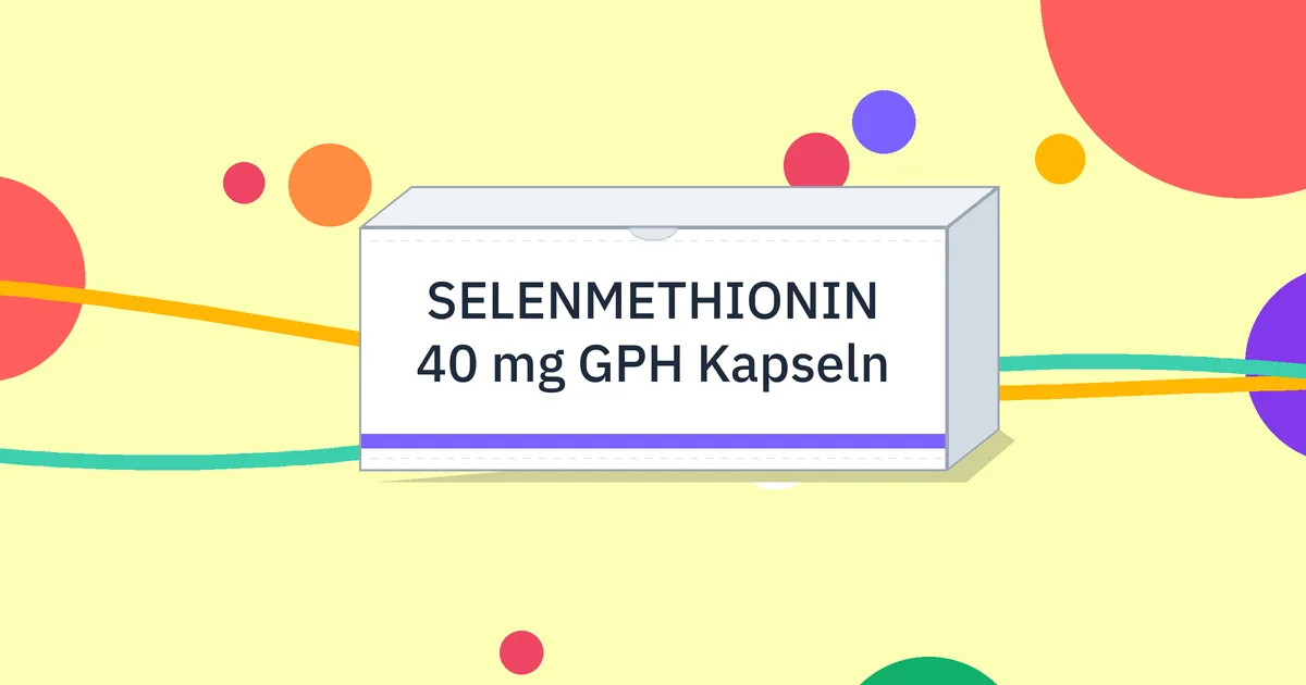 Symbolbild: Packung mit der Aufschrift SELENMETHIONIN 40 mg GPH Kapseln (PZN 20857197) – Verfügbarkeit und Bezug in Apotheken in Frankfurt am Main