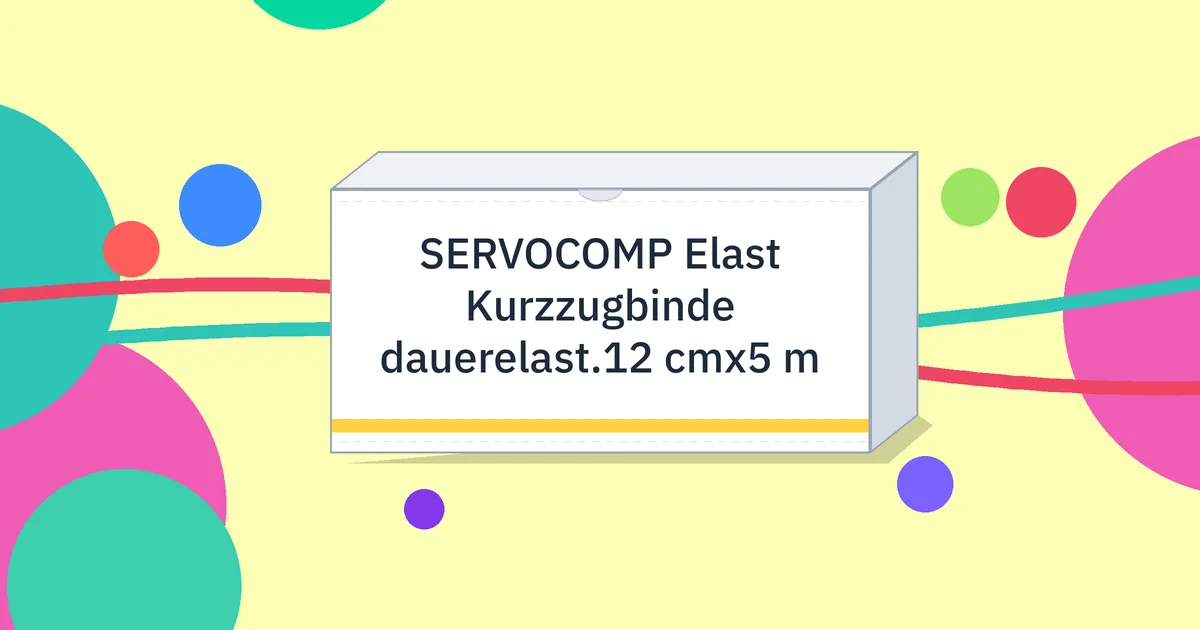 Symbolbild: Packung mit der Aufschrift SERVOCOMP Elast Kurzzugbinde dauerelast.12 cmx5 m (PZN 16734856) – Verfügbarkeit und Bezug in Apotheken in Frankfurt am Main