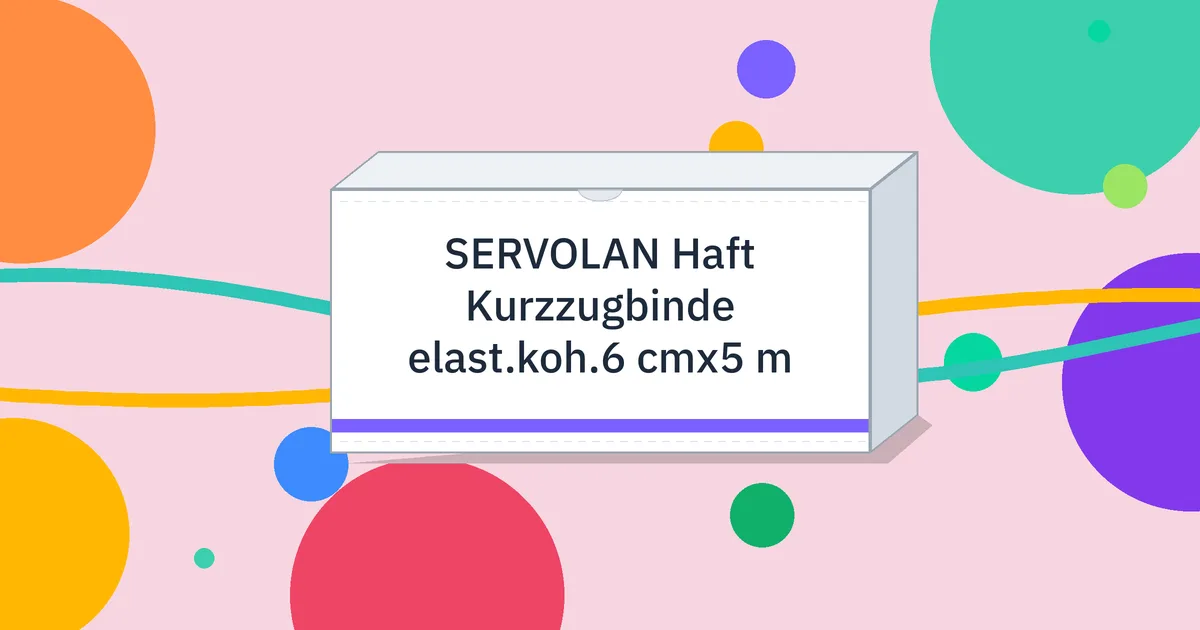 Symbolbild: Packung mit der Aufschrift SERVOLAN Haft Kurzzugbinde elast.koh.6 cmx5 m (PZN 16734879) – Verfügbarkeit und Bezug in Apotheken in Frankfurt am Main