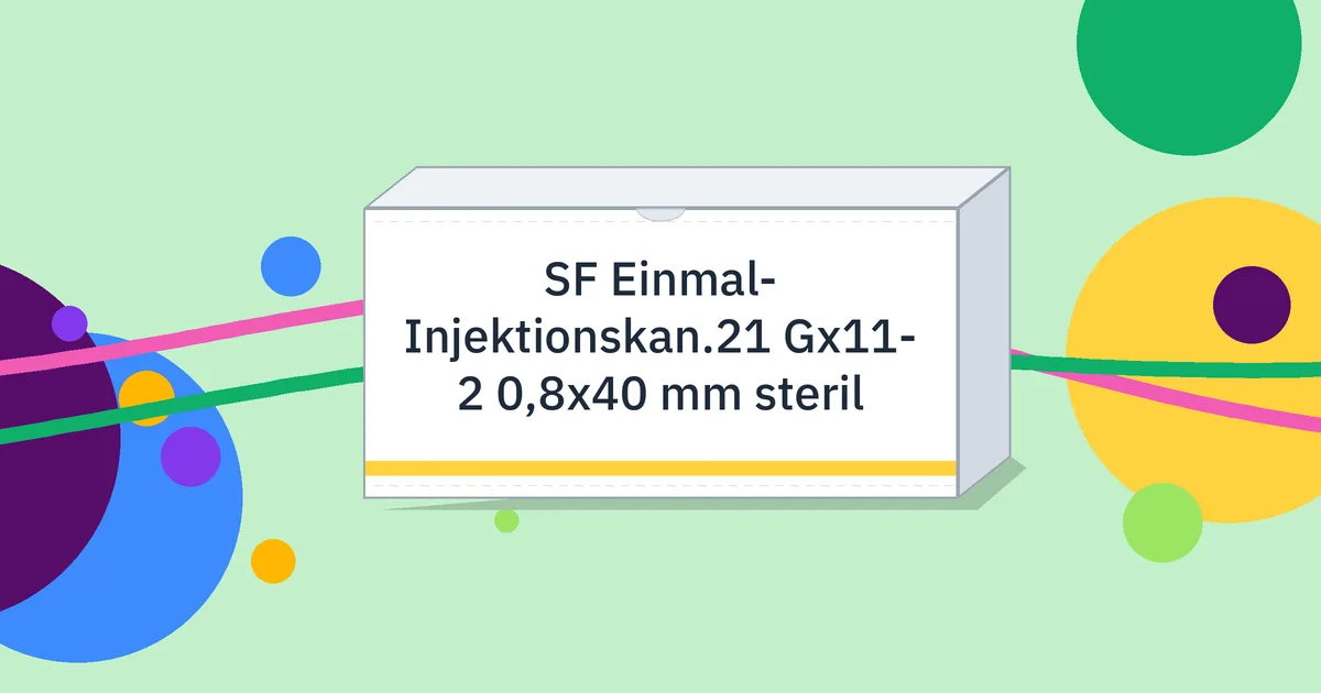 Symbolbild: Packung mit der Aufschrift SF Einmal-Injektionskan.21 Gx11-2 0,8x40 mm steril (PZN 17280742) – Verfügbarkeit und Bezug in Apotheken in Frankfurt am Main