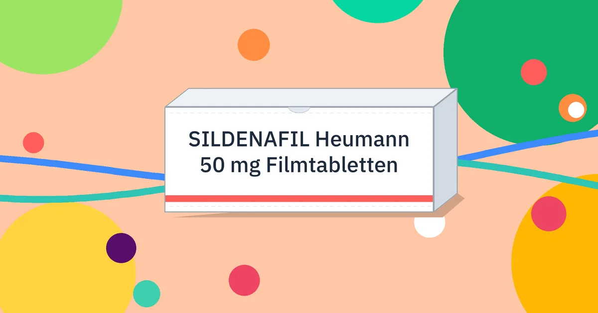 Symbolbild: Packung mit der Aufschrift SILDENAFIL Heumann 50 mg Filmtabletten (PZN 10067850) – Verfügbarkeit und Bezug in Apotheken in Frankfurt am Main