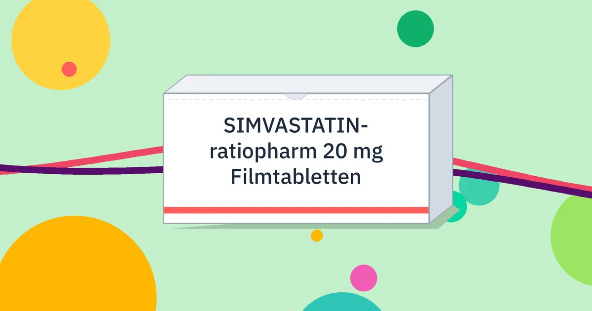 Symbolbild: Packung mit der Aufschrift SIMVASTATIN-ratiopharm 20 mg Filmtabletten (PZN 03459087) – Verfügbarkeit und Bezug in Apotheken in Frankfurt am Main