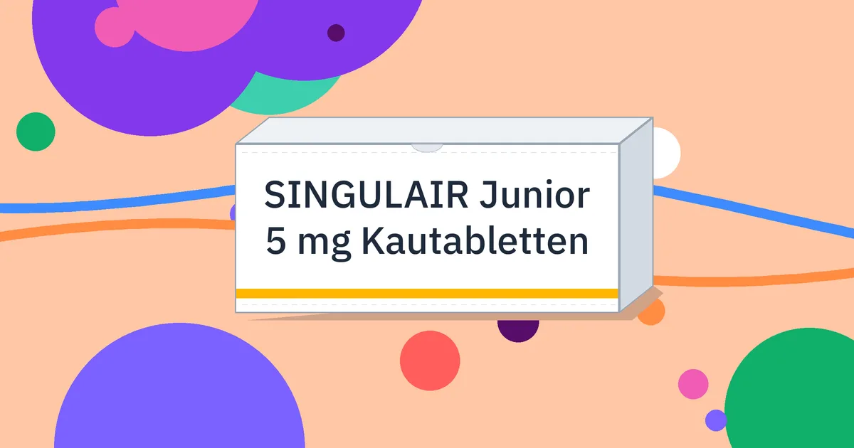 Symbolbild: Packung mit der Aufschrift SINGULAIR Junior 5 mg Kautabletten (PZN 03963213) – Verfügbarkeit und Bezug in Apotheken in Frankfurt am Main