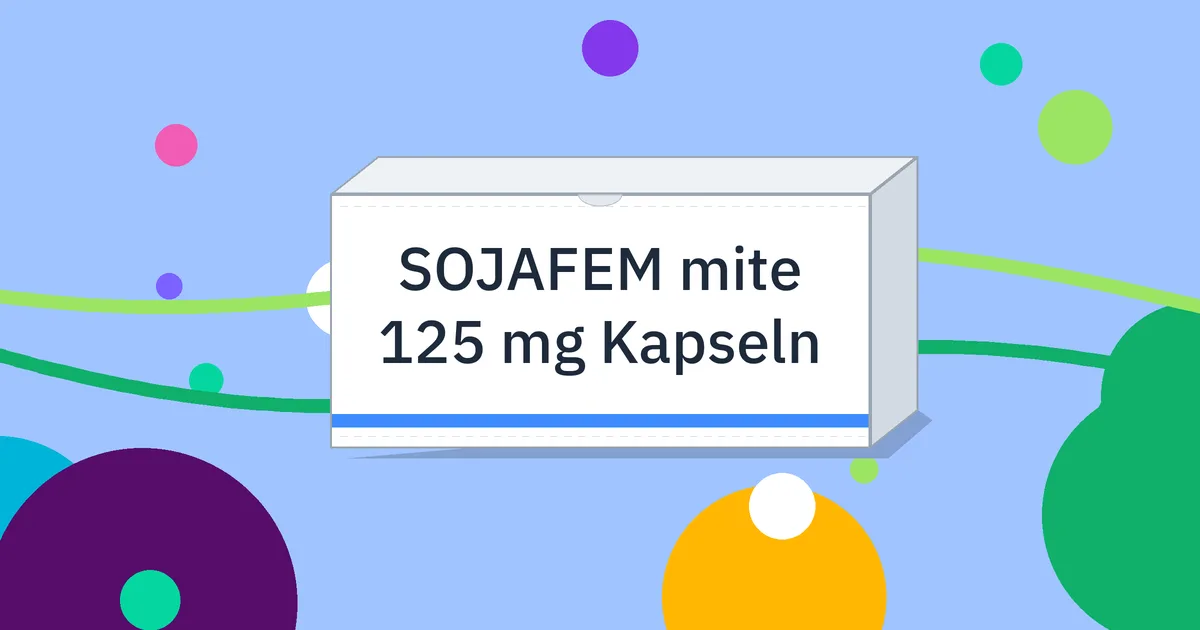 Symbolbild: Packung mit der Aufschrift SOJAFEM mite 125 mg Kapseln (PZN 02230632) – Verfügbarkeit und Bezug in Apotheken in Frankfurt am Main