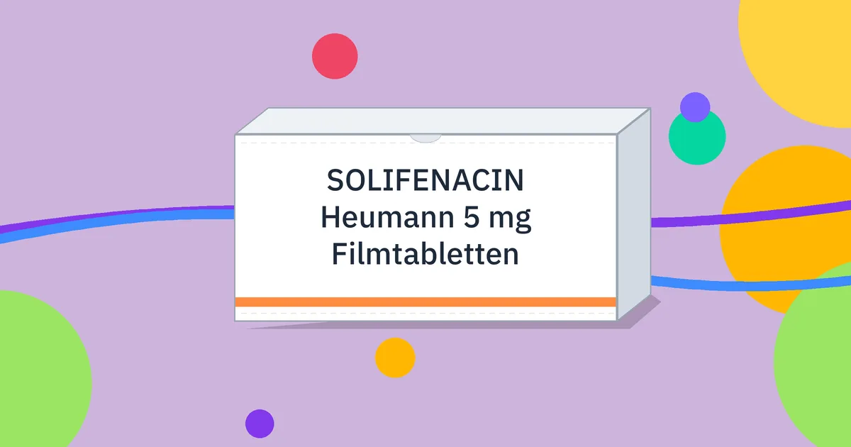 Symbolbild: Packung mit der Aufschrift SOLIFENACIN Heumann 5 mg Filmtabletten (PZN 20315384) – Verfügbarkeit und Bezug in Apotheken in Frankfurt am Main