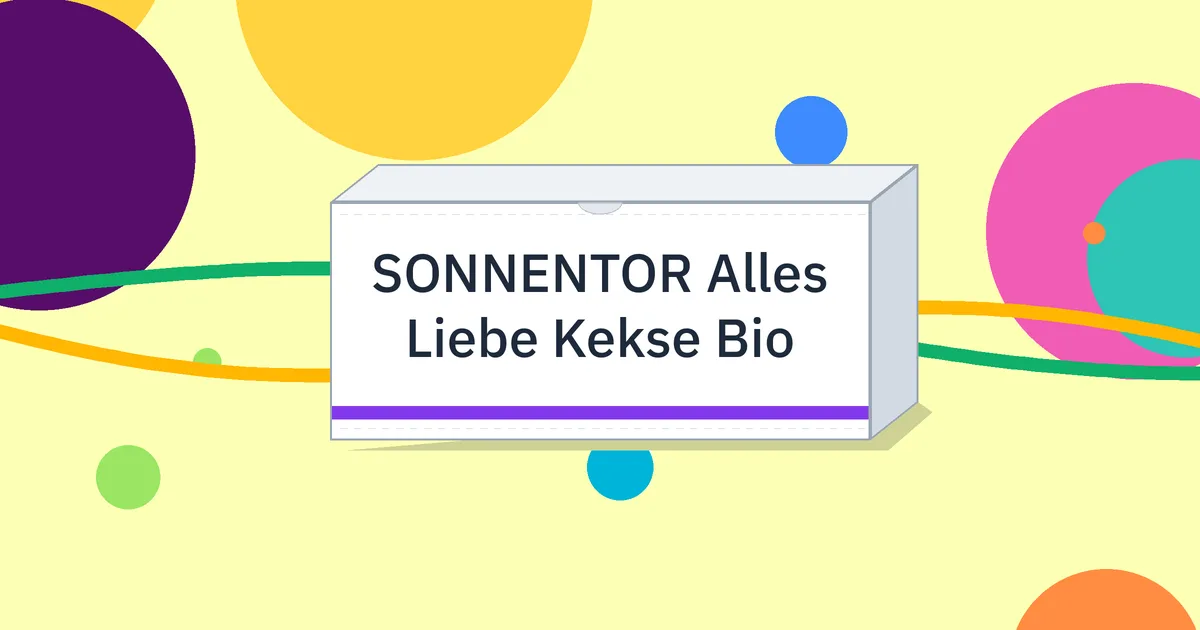 Symbolbild: Packung mit der Aufschrift SONNENTOR Alles Liebe Kekse Bio (PZN 18902217) – Verfügbarkeit und Bezug in Apotheken in Frankfurt am Main