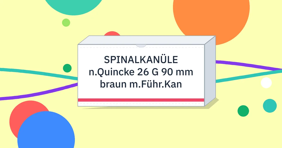 Symbolbild: Packung mit der Aufschrift SPINALKANÜLE n.Quincke 26 G 90 mm braun m.Führ.Kan (PZN 00856675) – Verfügbarkeit und Bezug in Apotheken in Frankfurt am Main