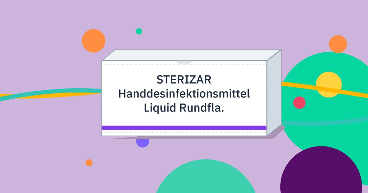 Symbolbild: Packung mit der Aufschrift STERIZAR Handdesinfektionsmittel Liquid Rundfla. (PZN 17590201) – Verfügbarkeit und Bezug in Apotheken in Frankfurt am Main